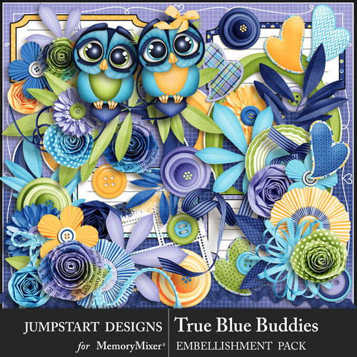 True Blue Buddies Embellishment Pack Scrapbook Page Design - MemoryMixer™