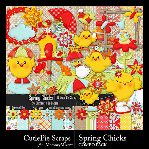 Spring Chicks Combo Pack Scrapbook Page Design - MemoryMixer™